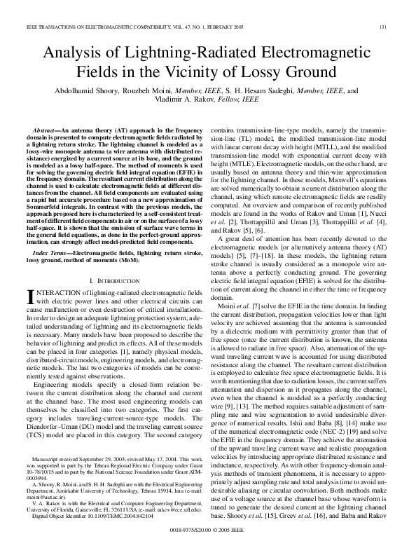 (PDF) Analysis of Lightning-Radiated Electromagnetic Fields in the ...