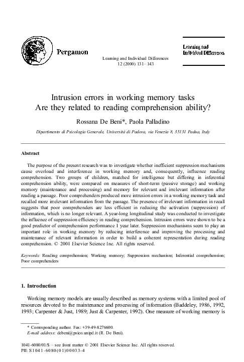 (PDF) Intrusion errors in working memory tasks