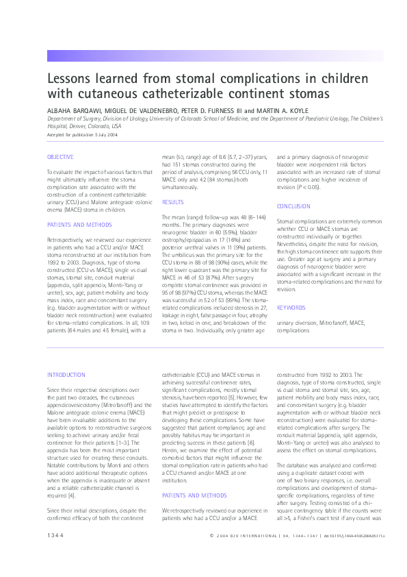 (PDF) Lessons learned from stomal complications in children with ...