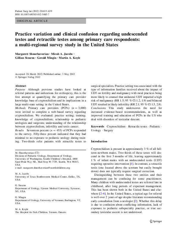 (PDF) Practice variation and clinical confusion regarding undescended ...