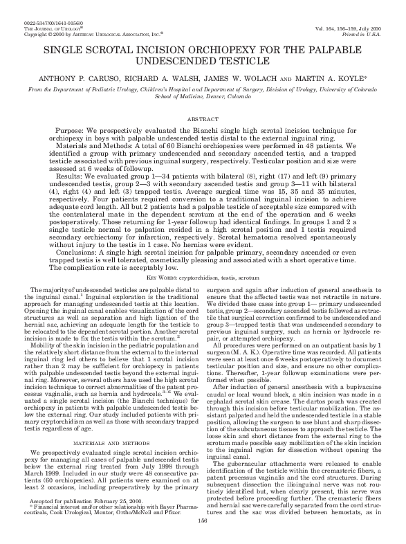(PDF) Single Scrotal Incision Orchiopexy for the Palpable Undescended ...