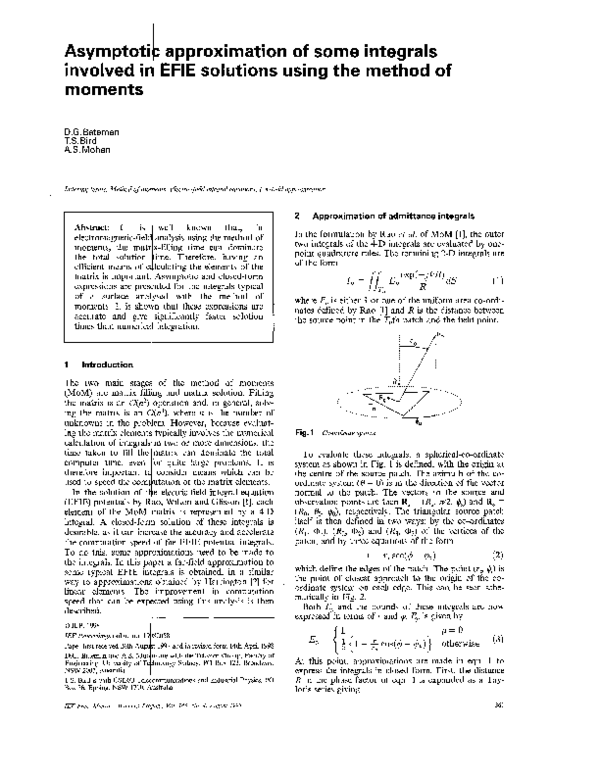 Pdf Asymptotic Approximation Of Some Integrals Involved In Efie Solutions Using The Method Of