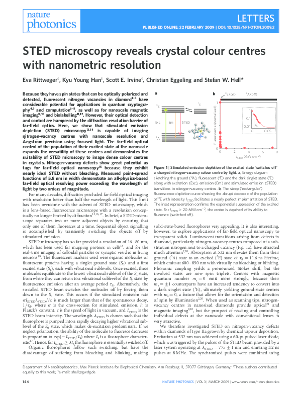 (PDF) STED microscopy reveals crystal colour centres with nanometric ...