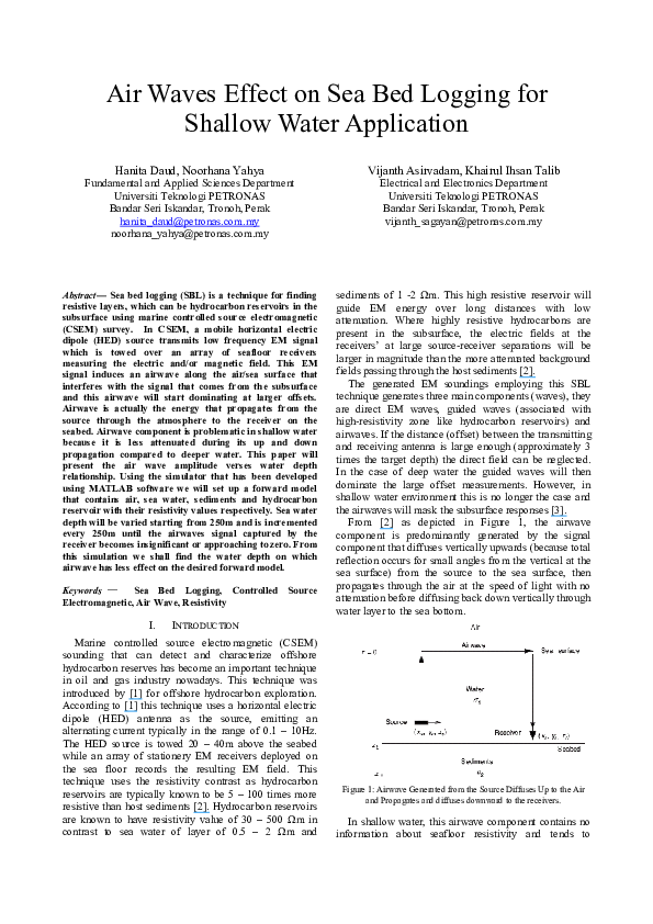 (PDF) Air waves effect on sea bed logging for shallow water application