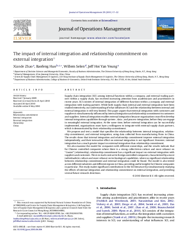 (PDF) The impact of internal integration and relationship commitment on ...