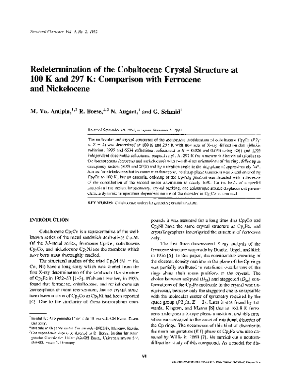 (PDF) Redetermination of the cobaltocene crystal structure at 100 K and ...