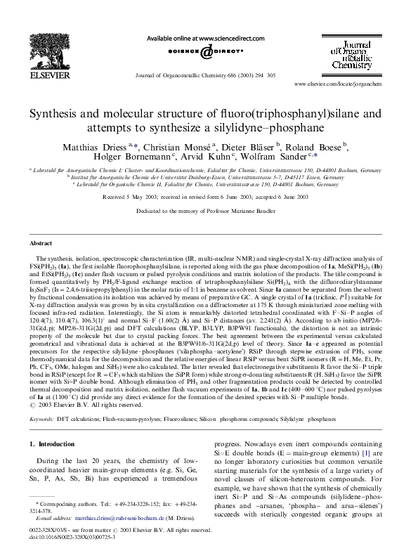 (PDF) Synthesis and molecular structure of fluoro(triphosphanyl)silane ...