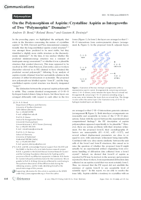(PDF) On the Polymorphism of Aspirin: Crystalline Aspirin as Intergrowths of Two “Polymorphic ...