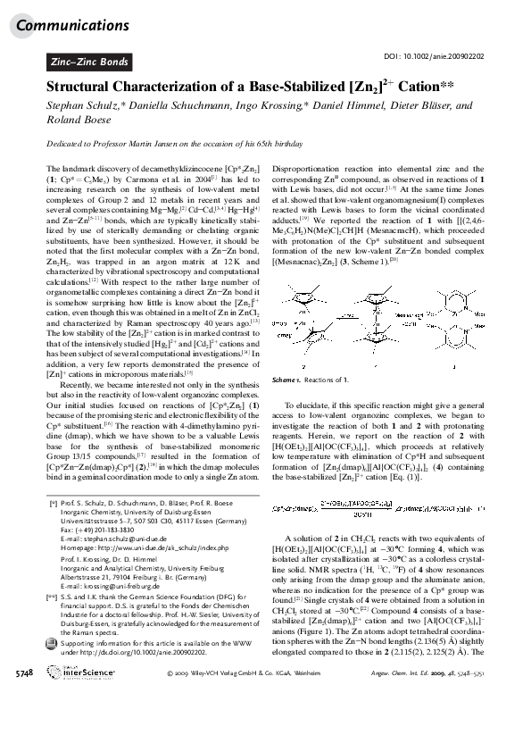 (PDF) Structural Characterization of a Base-Stabilized [Zn 2 ] 2 ...