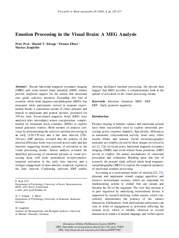 (PDF) Emotion Processing in the Visual Brain: A MEG Analysis
