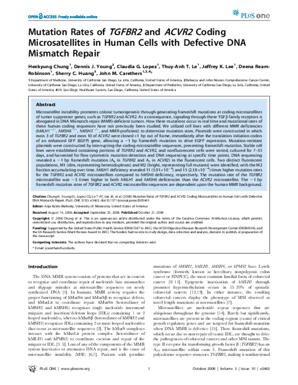 (PDF) Mutation rates of TGFBR2 and ACVR2 coding microsatellites in ...