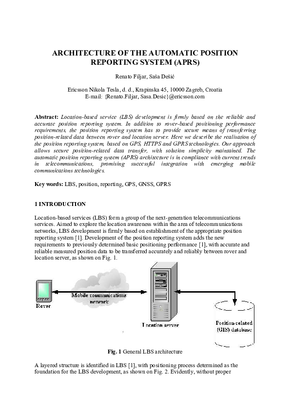 (PDF) Architecture of the automatic position reporting system (APRS)