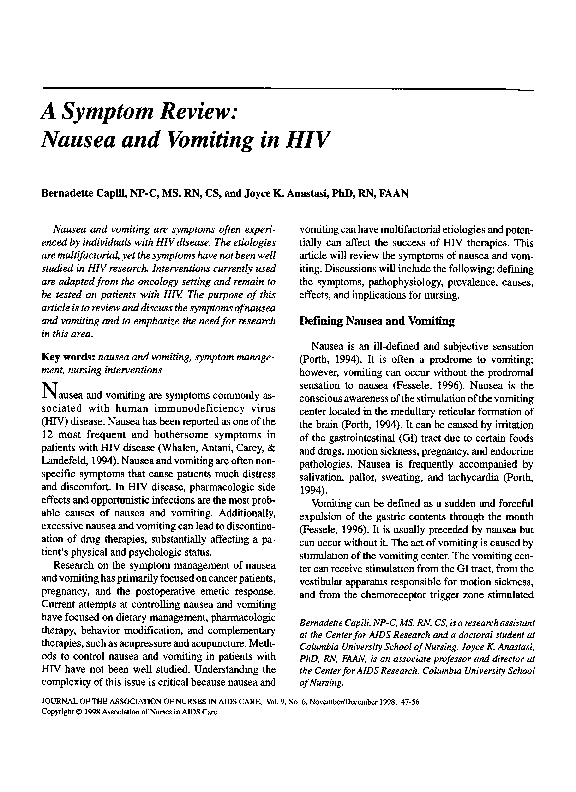 (PDF) A symptom review: Nausea and vomiting in HIV