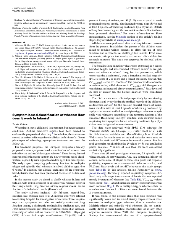 (PDF) Symptom-based classification of wheeze: How does it work in infants?
