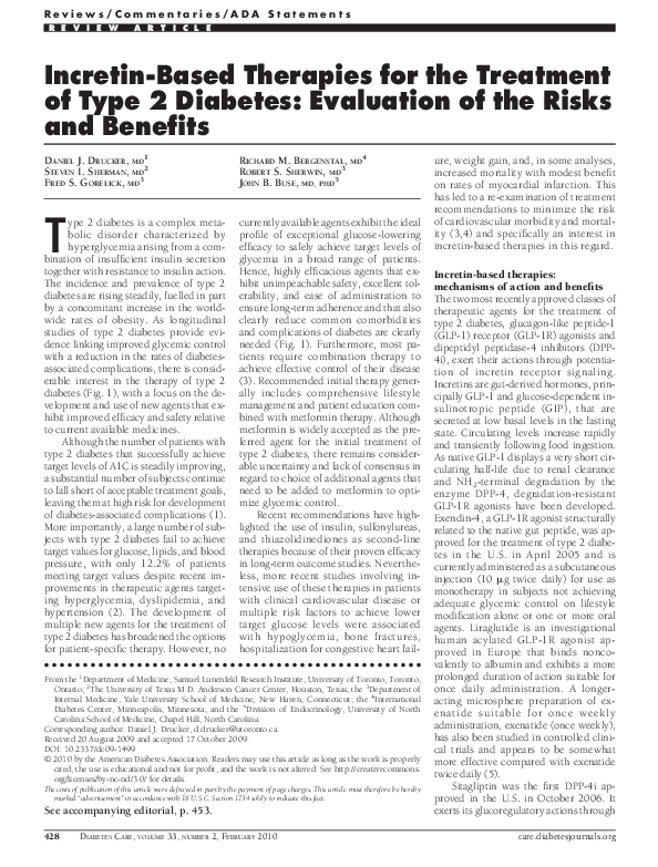 Incretin-Based Therapies for the Treatment of Type 2 Diabetes ...