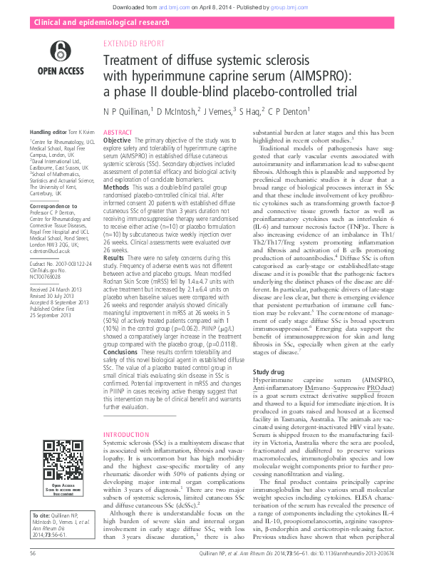 (PDF) Tocilizumab in systemic sclerosis: a randomised, double-blind ...
