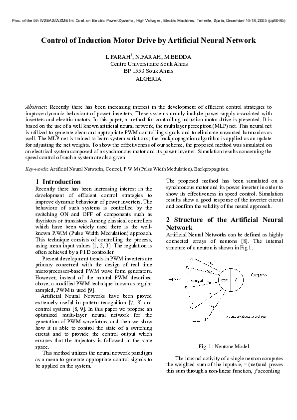 Pdf Control Of Induction Motor Drive By Artificial Neural Network 3786