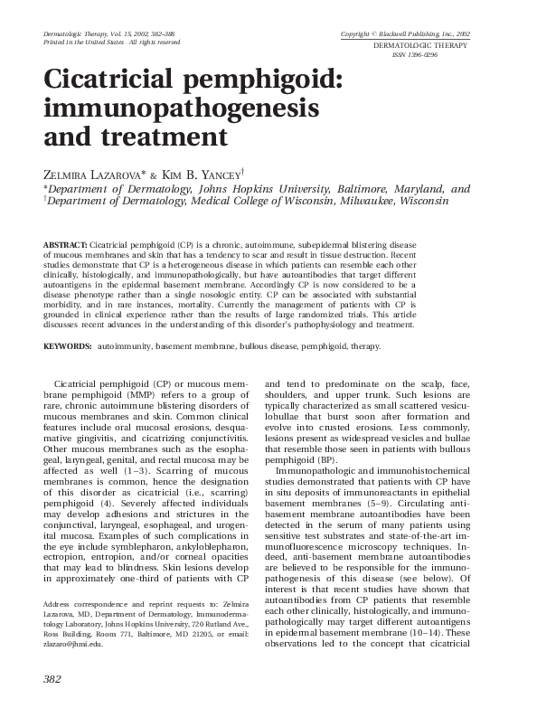(PDF) Cicatricial pemphigoid: immunopathogenesis and treatment