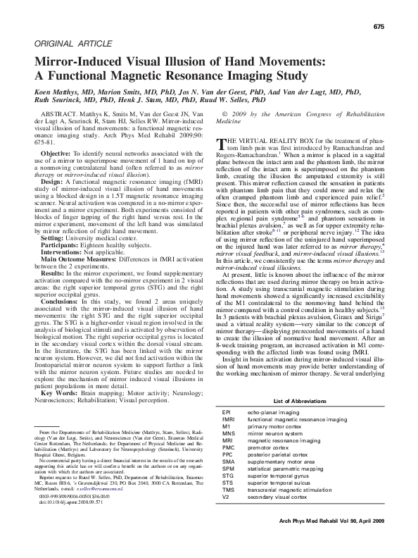 (PDF) Mirror-Induced Visual Illusion of Hand Movements: A Functional ...