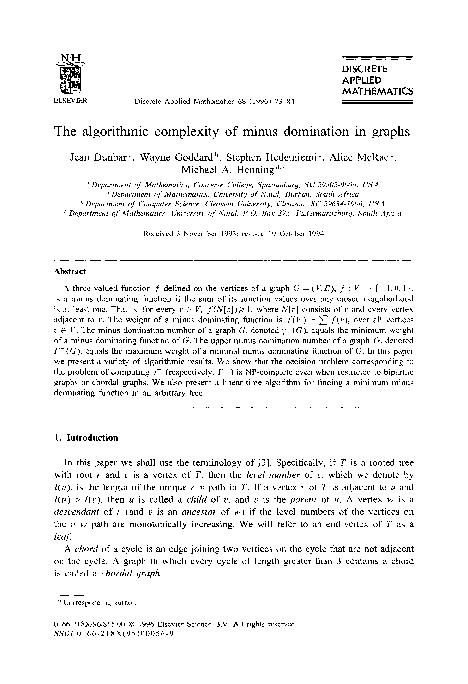 (PDF) The Algorithmic Complexity of Minus Domination in Graphs