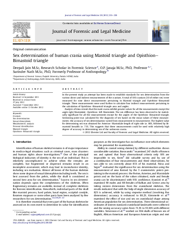 (PDF) Sex determination of human crania using Mastoid triangle and ...