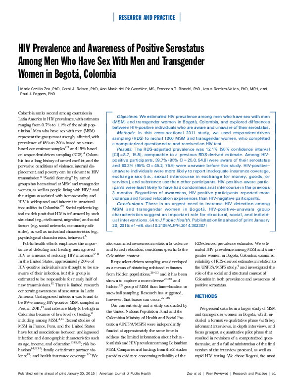 (PDF) HIV Prevalence and Awareness of Positive Serostatus Among Men Who ...