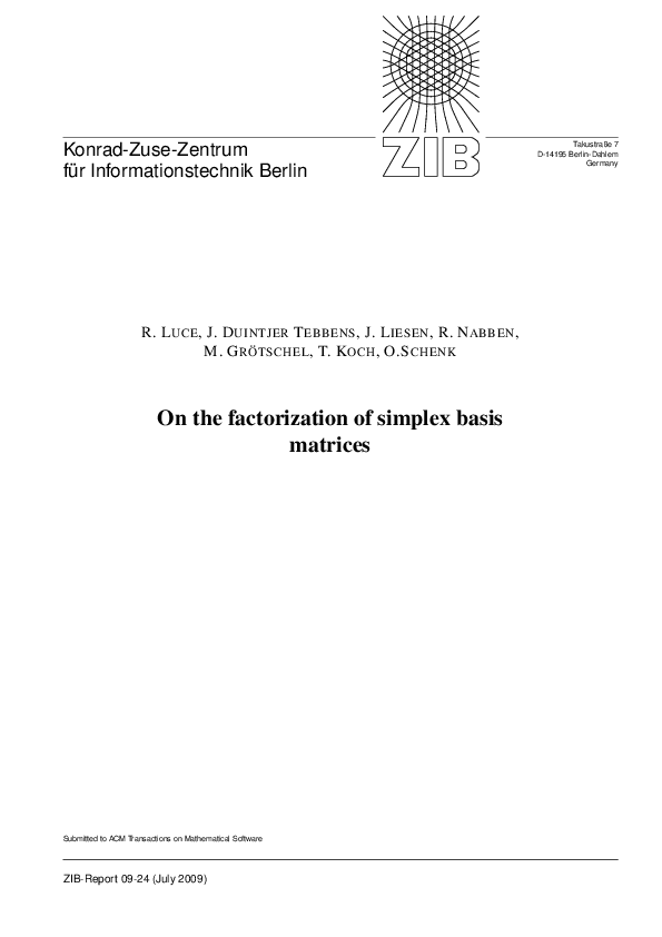 (PDF) On the Factorization of Simplex Basis Matrices