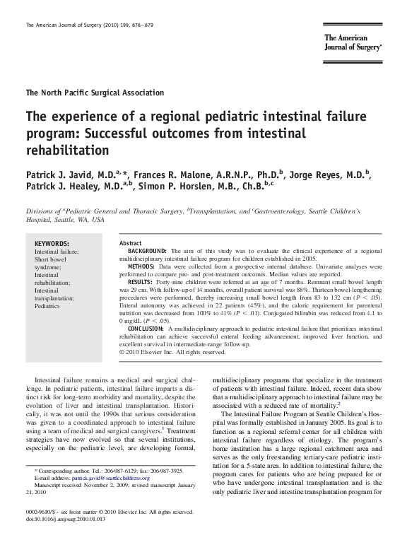 (PDF) The experience of a regional pediatric intestinal failure program ...