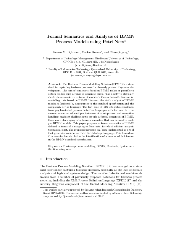 (PDF) Formal semantics and analysis of BPMN process models