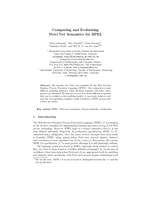 (PDF) Comparing and evaluating Petri net semantics for BPEL | Chun-Hsiang Ouyang - Academia.edu