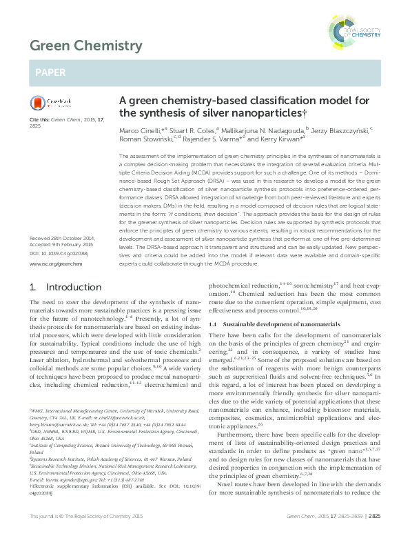 (PDF) A green chemistry-based classification model for the synthesis of silver nanoparticles