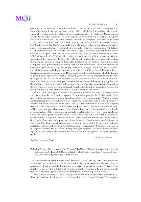 (PDF) Review: Wilhelm Dilthey: The Formation of the Historical World in ...