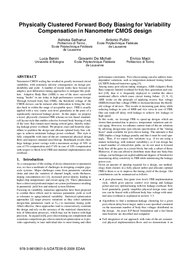 (PDF) Physically Clustered Forward Body Biasing for Leakage Reduction