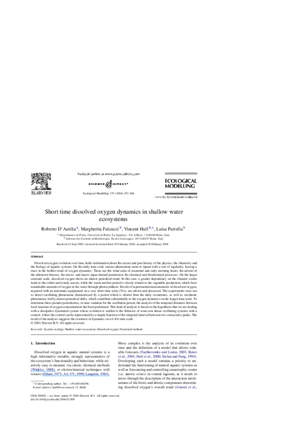 (PDF) Short time dissolved oxygen dynamics in shallow water ecosystems
