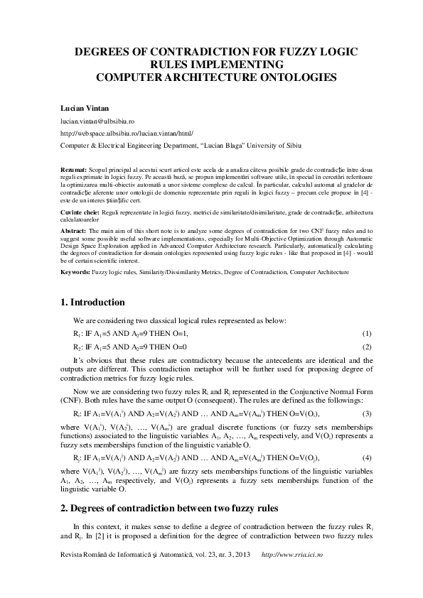 (PDF) Degrees of Contradiction for Fuzzy Logic Rules Implementing Computer Architecture Ontologies