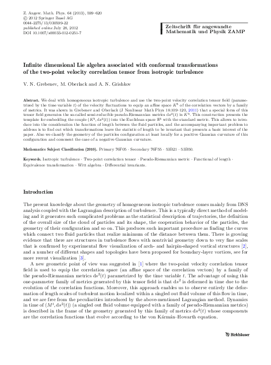 (PDF) Infinite dimensional Lie algebra associated with conformal ...
