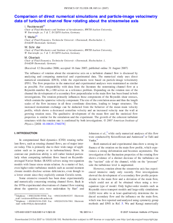 (PDF) Comparison of direct numerical simulations and particle-image velocimetry data of ...