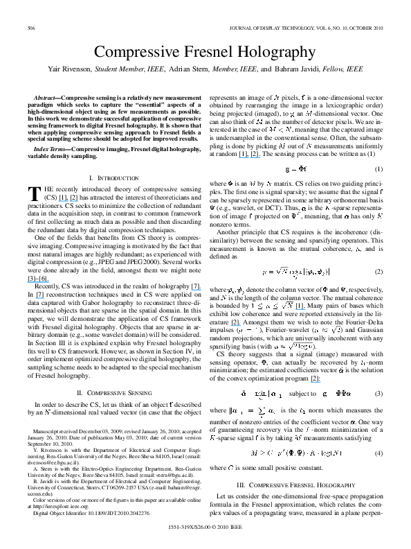 (PDF) Compressive Fresnel Holography
