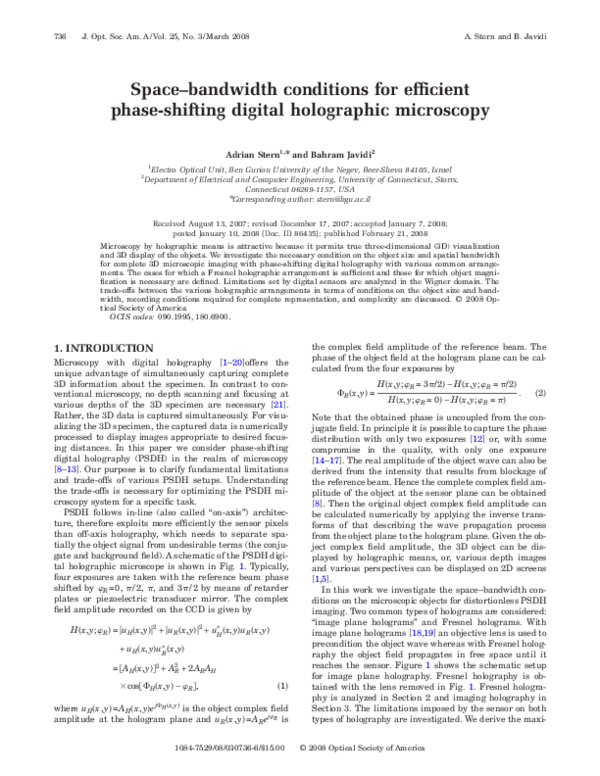 (PDF) Space-bandwidth conditions for efficient phase-shifting digital holographic microscopy