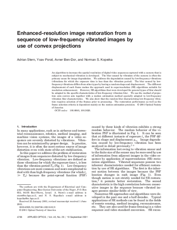 Pdf Enhanced Resolution Image Restoration From A Sequence Of Low Frequency Vibrated Images By