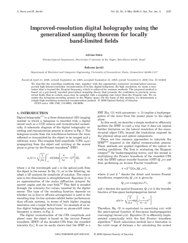 (PDF) Improved-resolution digital holography using the generalized sampling theorem for locally ...