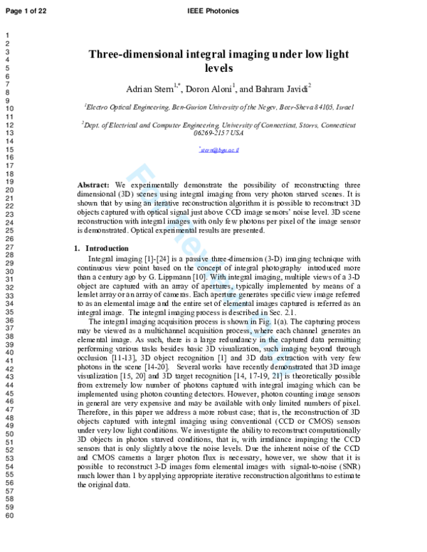 (PDF) Experiments With Three-Dimensional Integral Imaging Under Low ...