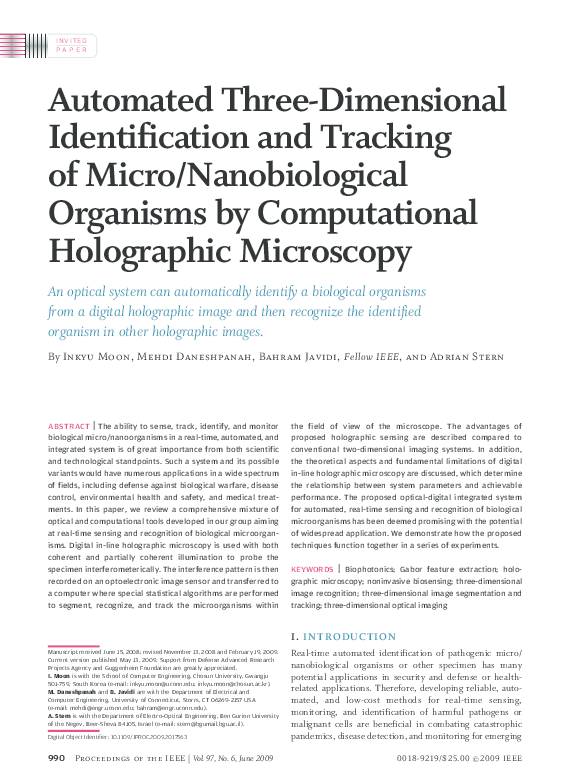 (PDF) Automated Three-Dimensional Identification and Tracking of Micro/Nanobiological Organisms ...