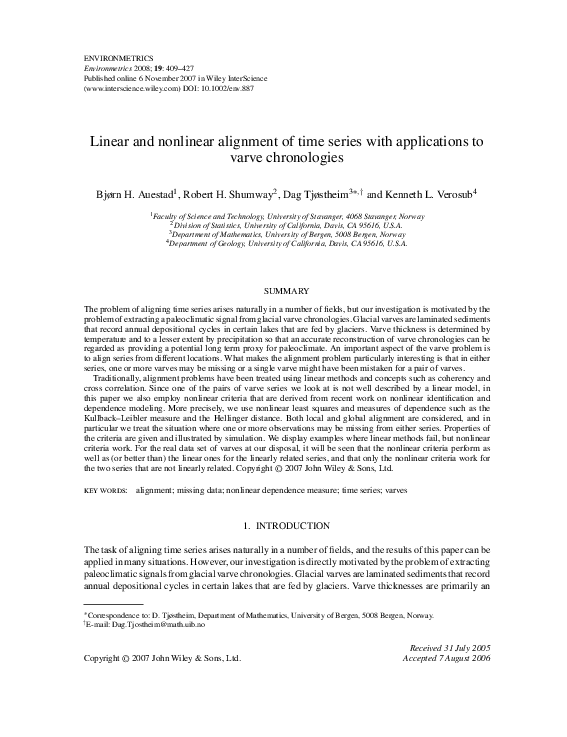 (PDF) Linear and nonlinear alignment of time series with applications to varve chronologies