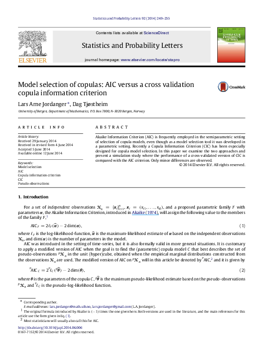 (PDF) Model selection of copulas: AIC versus a cross validation copula ...
