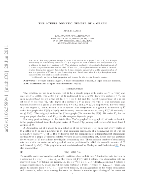 (PDF) The k-Tuple Domatic Number of a Graph
