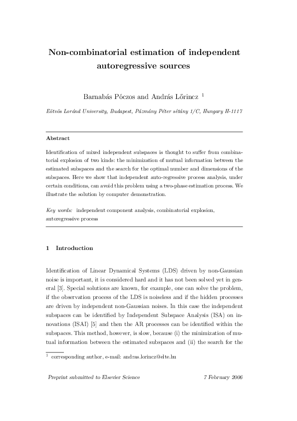(PDF) Non-combinatorial estimation of independent autoregressive sources