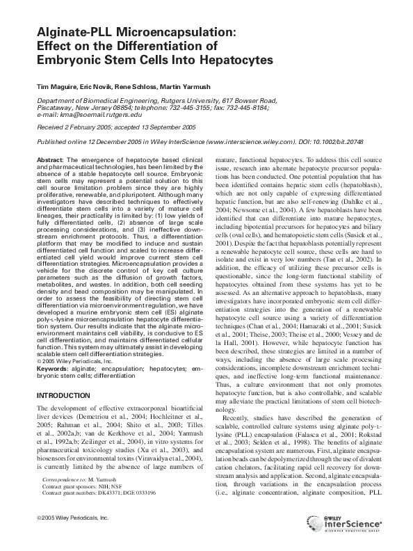 (PDF) Alginate-PLL microencapsulation: Effect on the differentiation of ...