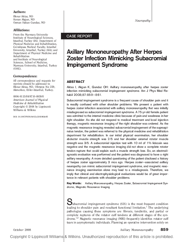 (PDF) Axillary Mononeuropathy After Herpes Zoster Infection Mimicking ...