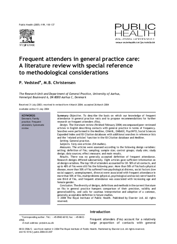 (PDF) Frequent attenders in general practice care: A literature review ...
